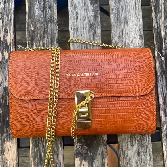 castellani viola | Bags | Viola Castellani Orange Leather Chain Bag ...